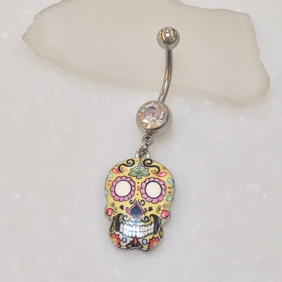 Jewelry | Day Of The Dead Sugar Skull Belly Button Ring Navel Ring ...